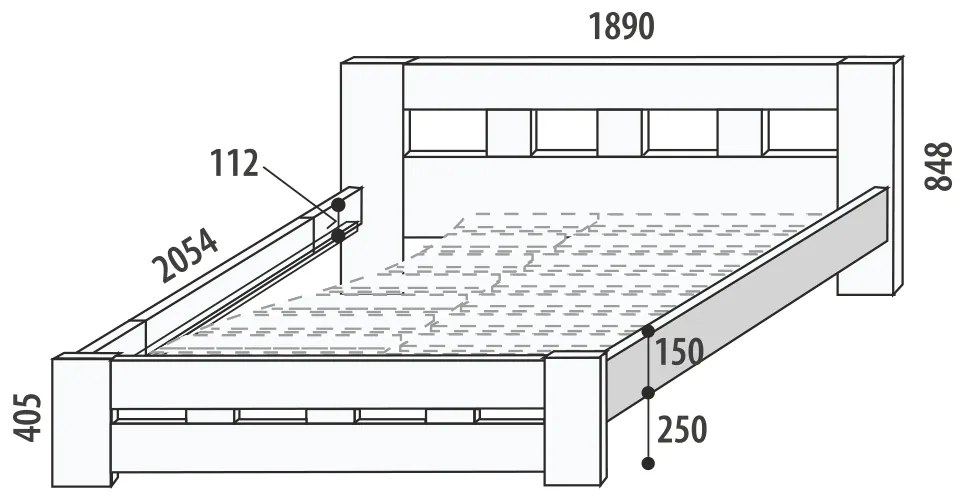 Postel Merida 160,180 Domestav č.188 Materiál: Buk cink, Povrchová úprava: Moření, Specifikace: 180x200