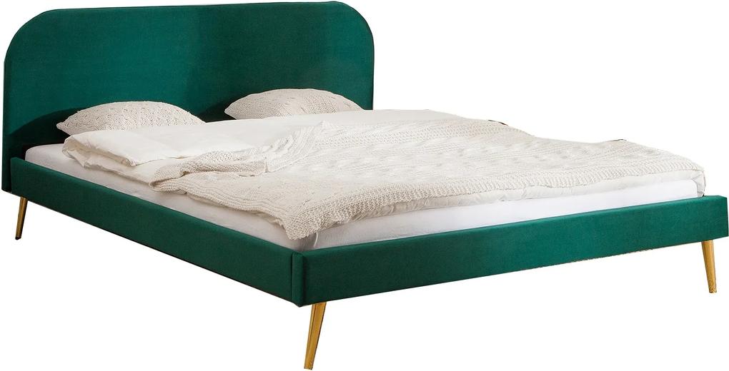 Moebel Living Smaragdově zelená sametová postel Valegro 160x200 cm