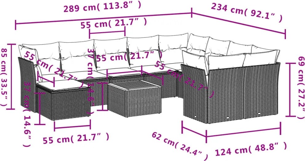 11dílný zahradní sedací souprava s poduškami béžový polyratan 3223973