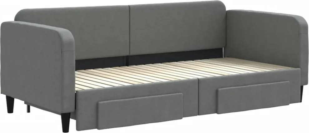 Válenda s přistýlkou a zásuvkami tmavě šedá 90 x 200 cm textil 3196853