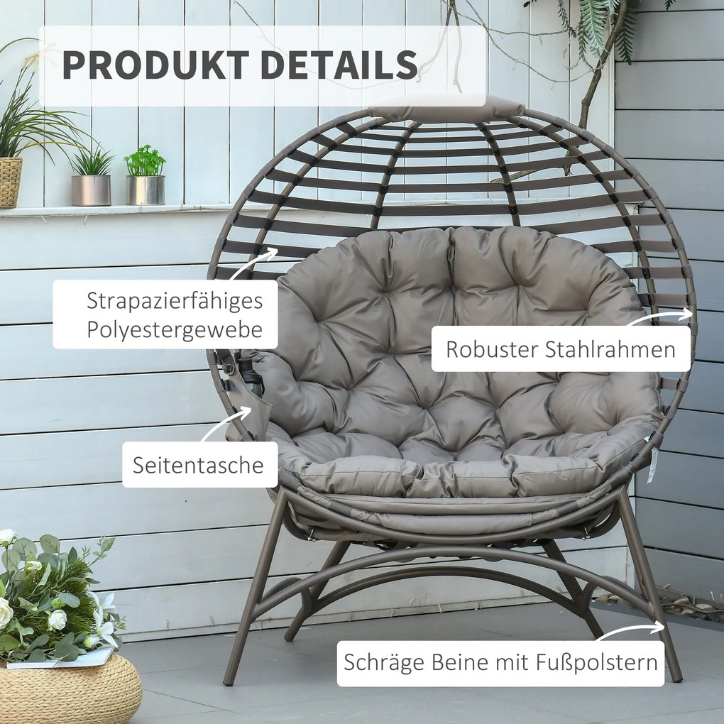 Outsunny papasan zahradní židle 2 koše polštáře oválné lounge křeslo skládací balkon terasa písek hnědá ocel 118x75x139cm | Aosom