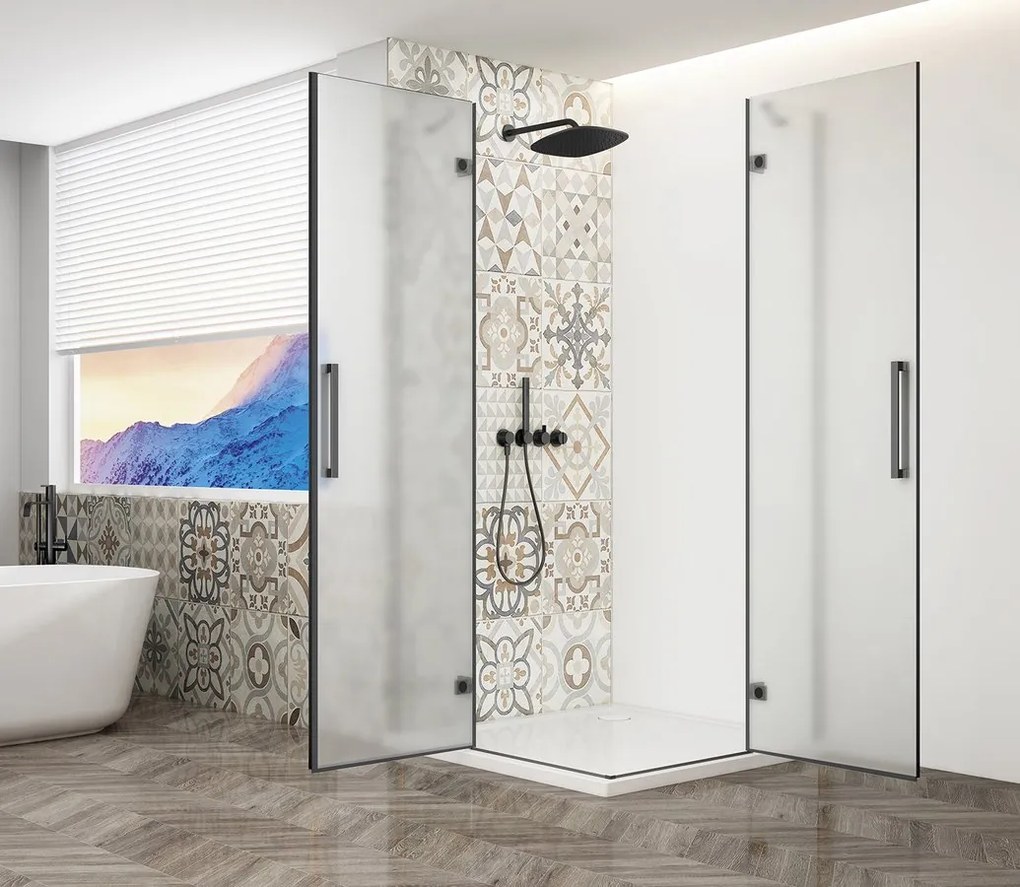 Gelco Trinity Black čtvercový sprchový kout 100 x 100 x 200 cm otevírací černá sklo matné GT2210-10M-B