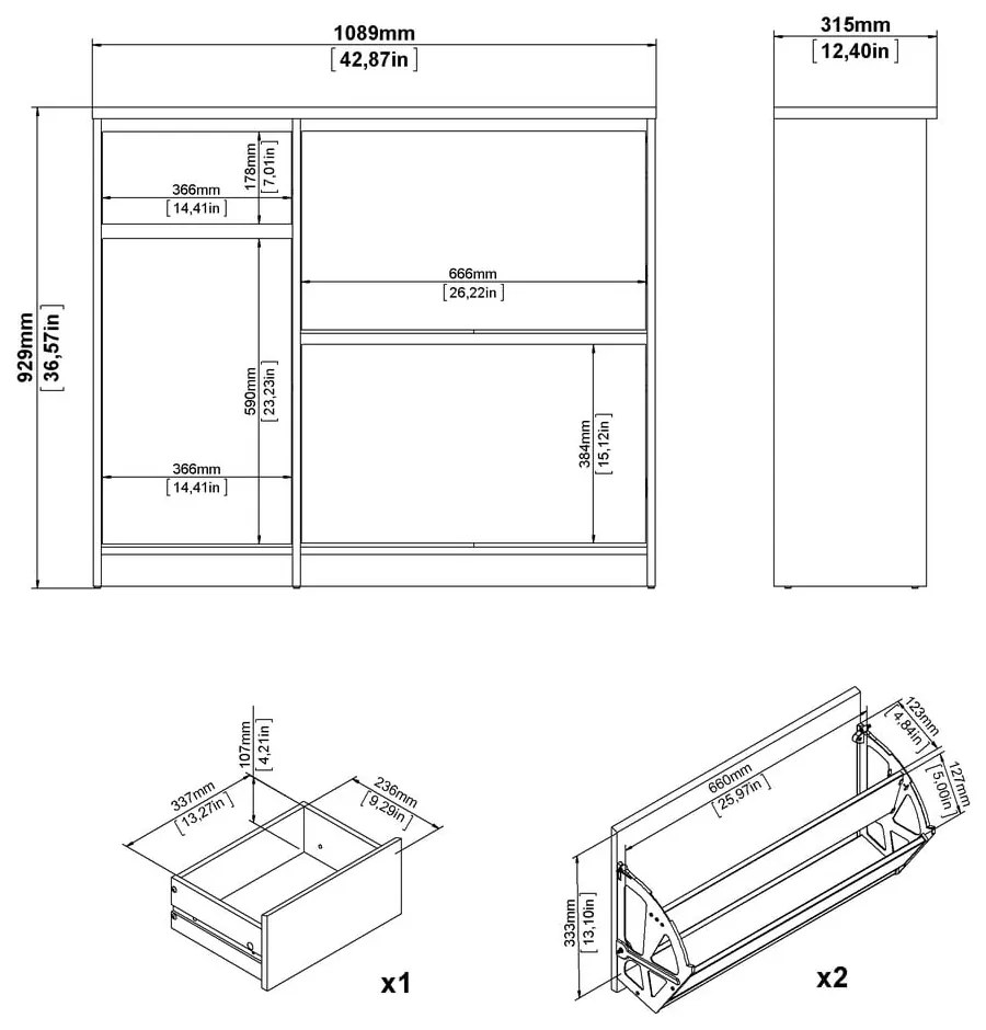 Výklopný botník v dekoru dubu v přírodní barvě 109x93x32 cm Naia – Tvilum