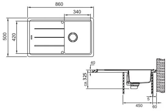 Franke Basis BFG 611-86 Granitový dřez s odkapem oboustranné provedení, 86x50cm, kašmír, 114.0494.911