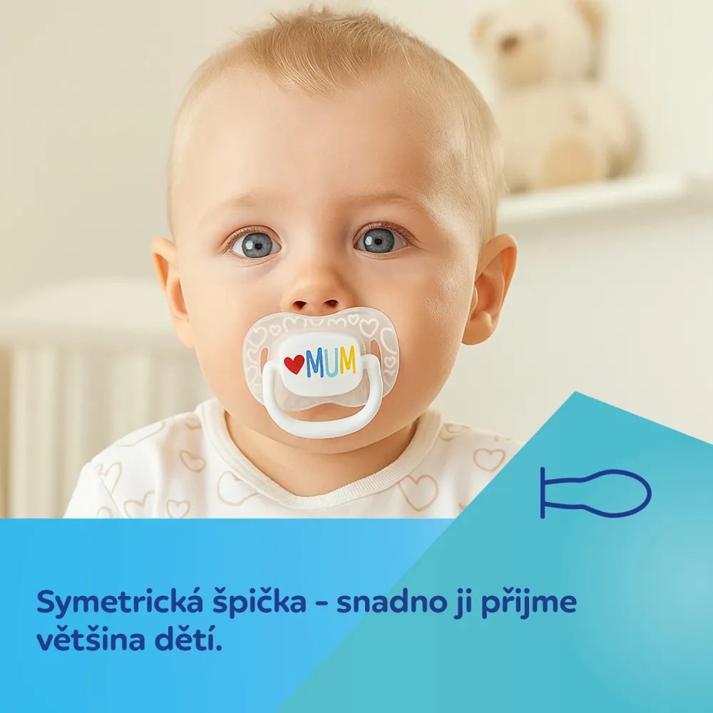 Canpol babies Dudlík svítící silikonový symetrický Love Mum & Dad 6 - 18 m, 2 ks