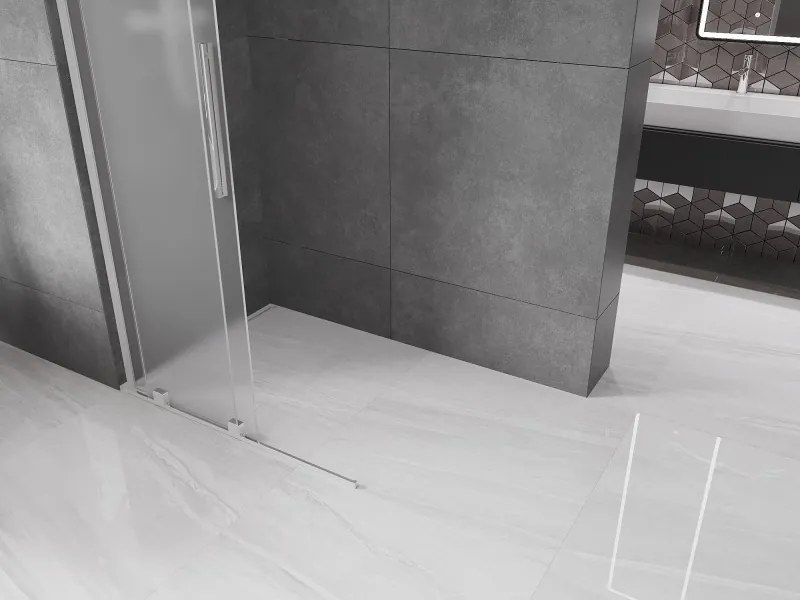 Mexen Velar L, posuvná sprchová zástěna Walk-in 110 x 200 cm, 8mm sklo námraza, chromová, 871-110-003-33-01