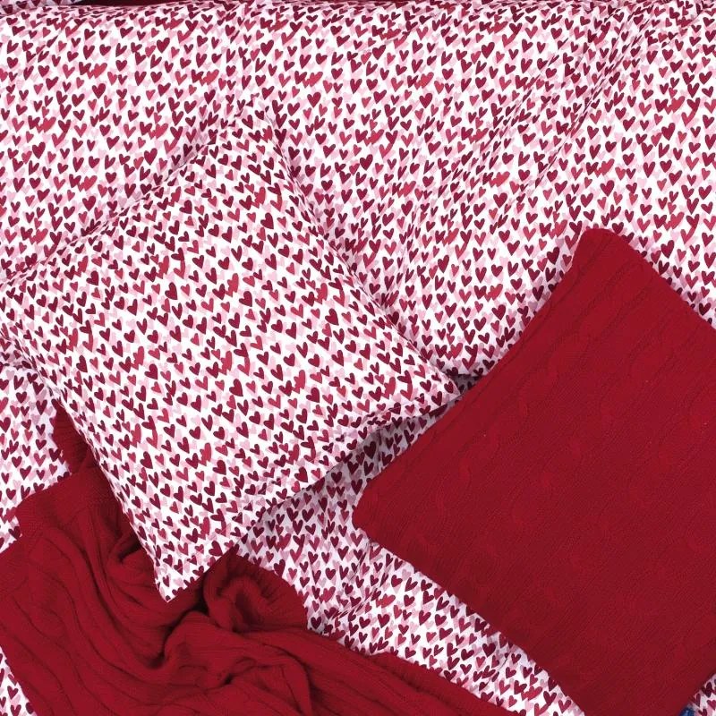 SCANquilt povlečení KLASIK srdíčka bíločervená ruby 140 x 200/70 x 90 cm