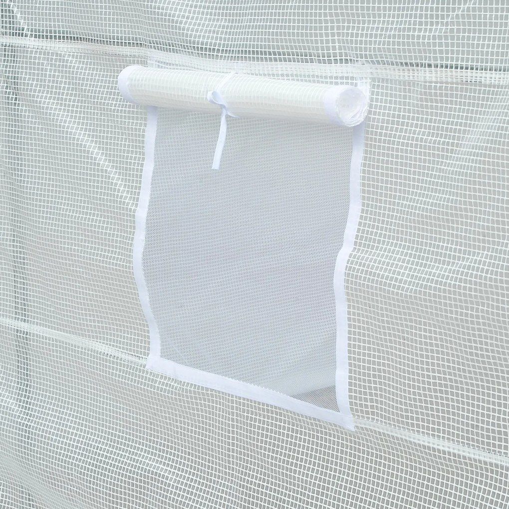 Outsunny Zahradní Skleník 3,5x2x2 m Tunelový Skleník s 6 Okny z Tkaniny a Zipovým Vchodem, UV-Odolný Skleník pro Terasu nebo Zahradu Bílý