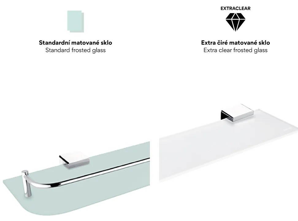 Police do koupelny skleněná s ohrádkou, matné sklo, úchyty chrom, 60 cm NIMCO KIBO Ki 14091AX-60-26