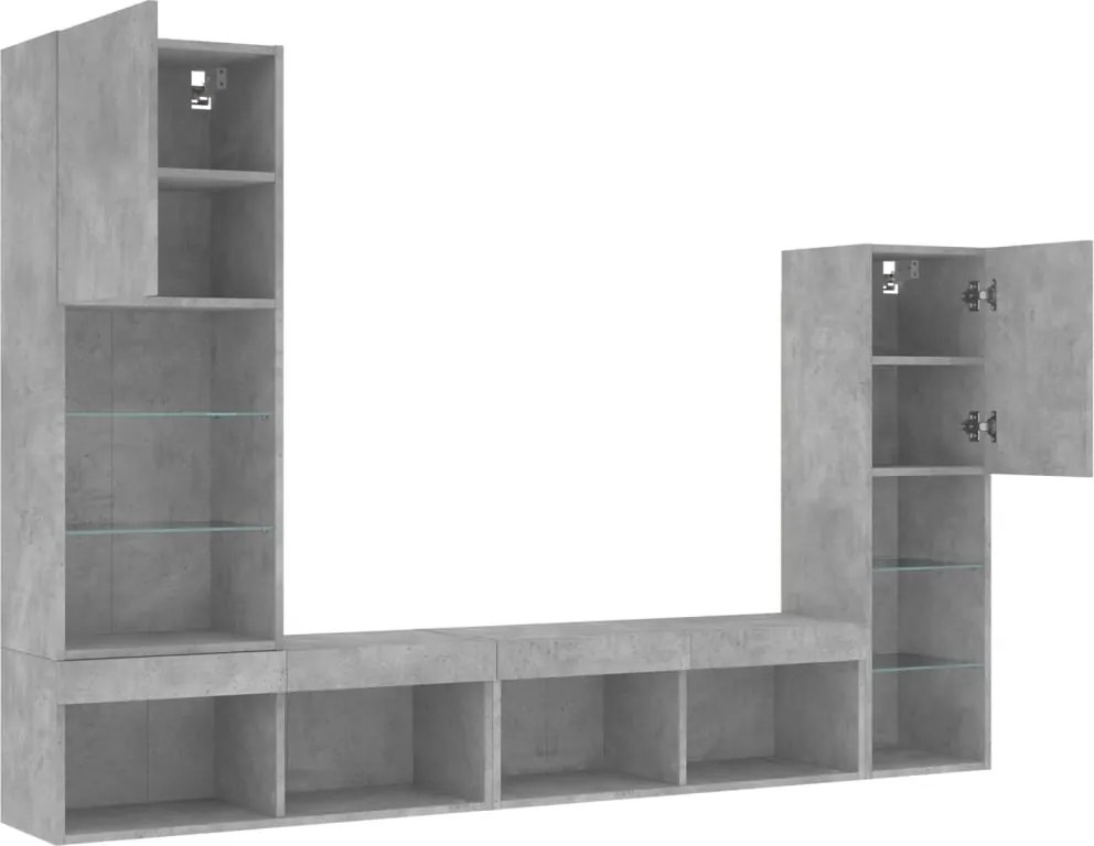 4dílná obývací stěna s LED betonově šedá kompozitní dřevo 3216657