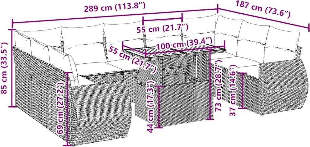 10dílná zahradní sedací souprava s poduškami béžová polyratan 3272339