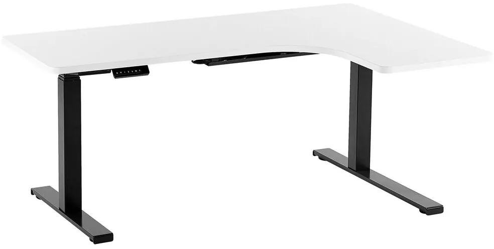 Rohový elektricky nastavitelný psací stůl pravostranný 160 x 110 cm bílý/černý DESTIN II Beliani