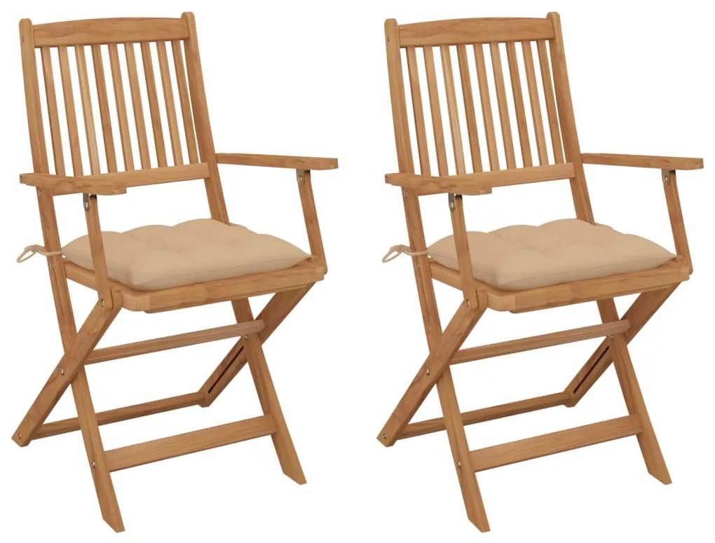 3064608 vidaXL Skládací zahradní židle s poduškami 2 ks masivní akáciové dřevo