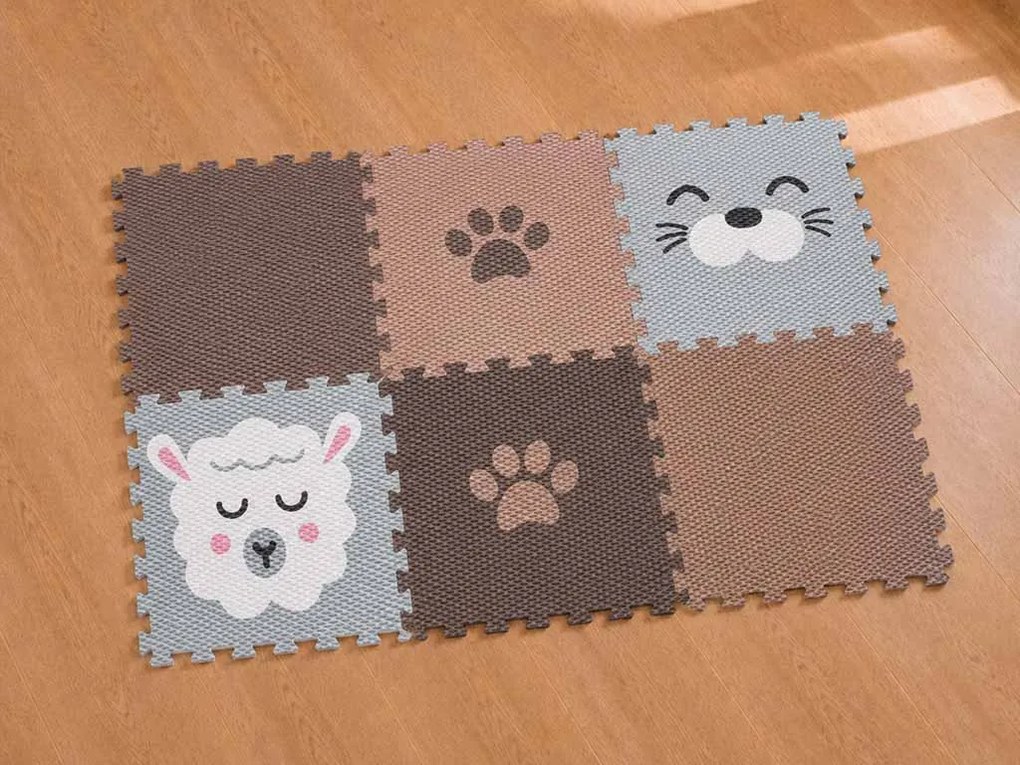Pěnová podlaha puzzle 6 dílů HNĚDÉ TLAPKY