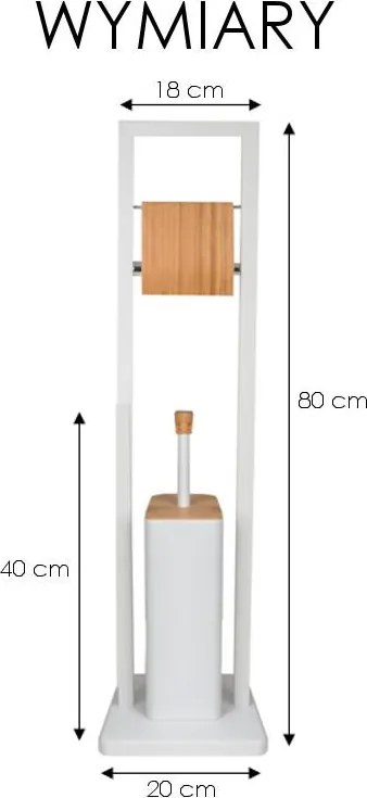Erga Barca, držák na toaletní papír a toaletní kartáč 20x20x80 cm, bílý matně-přírodní hnědý, ERG-YKA-PD.BARCA-WHT