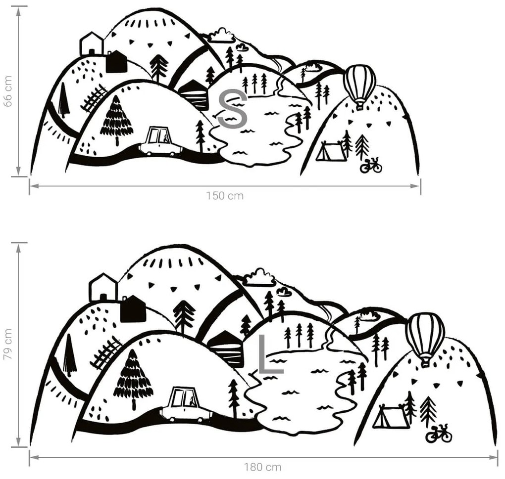 Dětská nástěnná samolepka HORY černobílá Zvolte rozměr: L (180 x 79 cm)