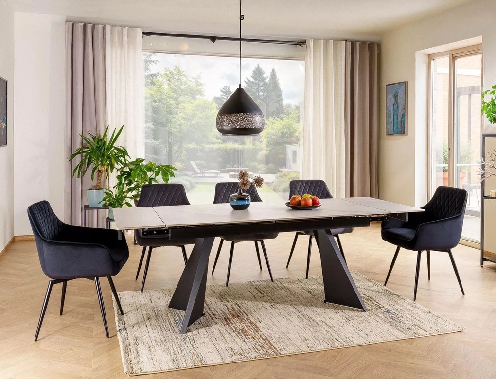 Jídelní rozkládací stůl Laconi 160/220 cm keramika bílý mramor/černý