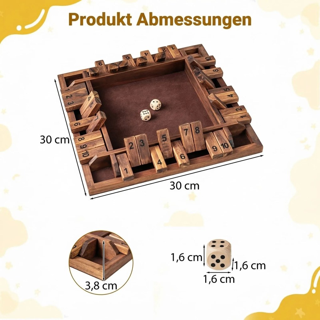 Costway Hra Shut The Box pro hráče 2-4 kostky hra s kostkami 2 a robustní hra