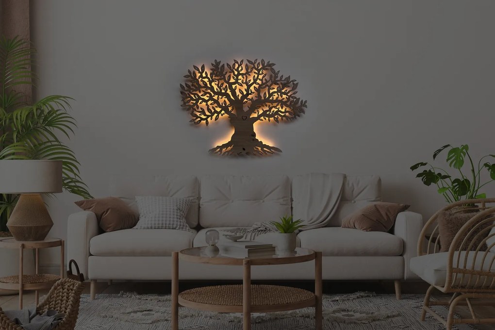 Li-Go "Olivovník" světelný strom s baterií 80x68cm provedení povrchu: dub světlý, varianta: ovládání na obraze + dálkové ovládání