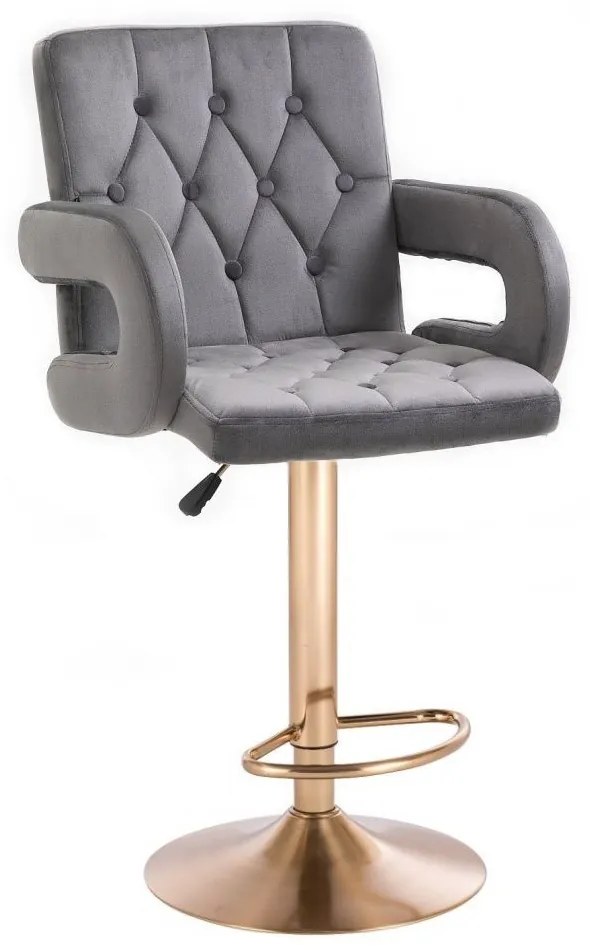 LuxuryForm DESIGN Barová židle BOSTON VELUR na zlaté kulaté podstavě - šedá