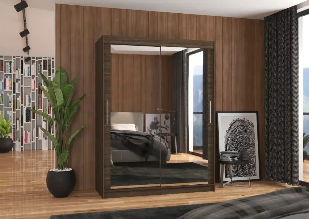 Skříň posuvná se zrcadlem PERMO 150 choco