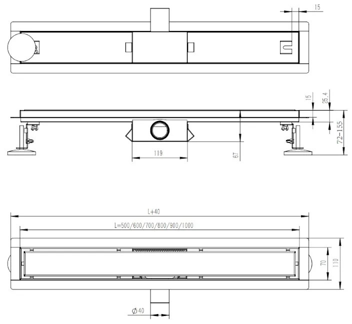 BPS-koupelny Lineární sprchový odtokový žlab 2v1 DL01 FIX 70 cm, zlatý