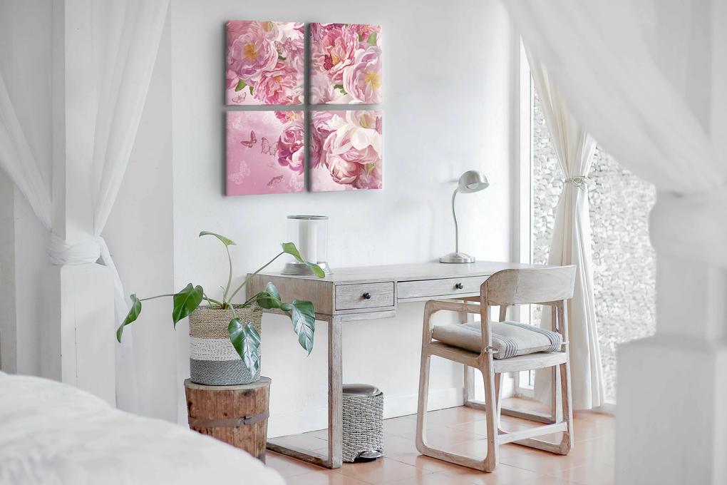 Malvis ® Obraz růžové květy s motýly ROZMĚR (šířka x výška): jednodílný obdélník 150x100 cm