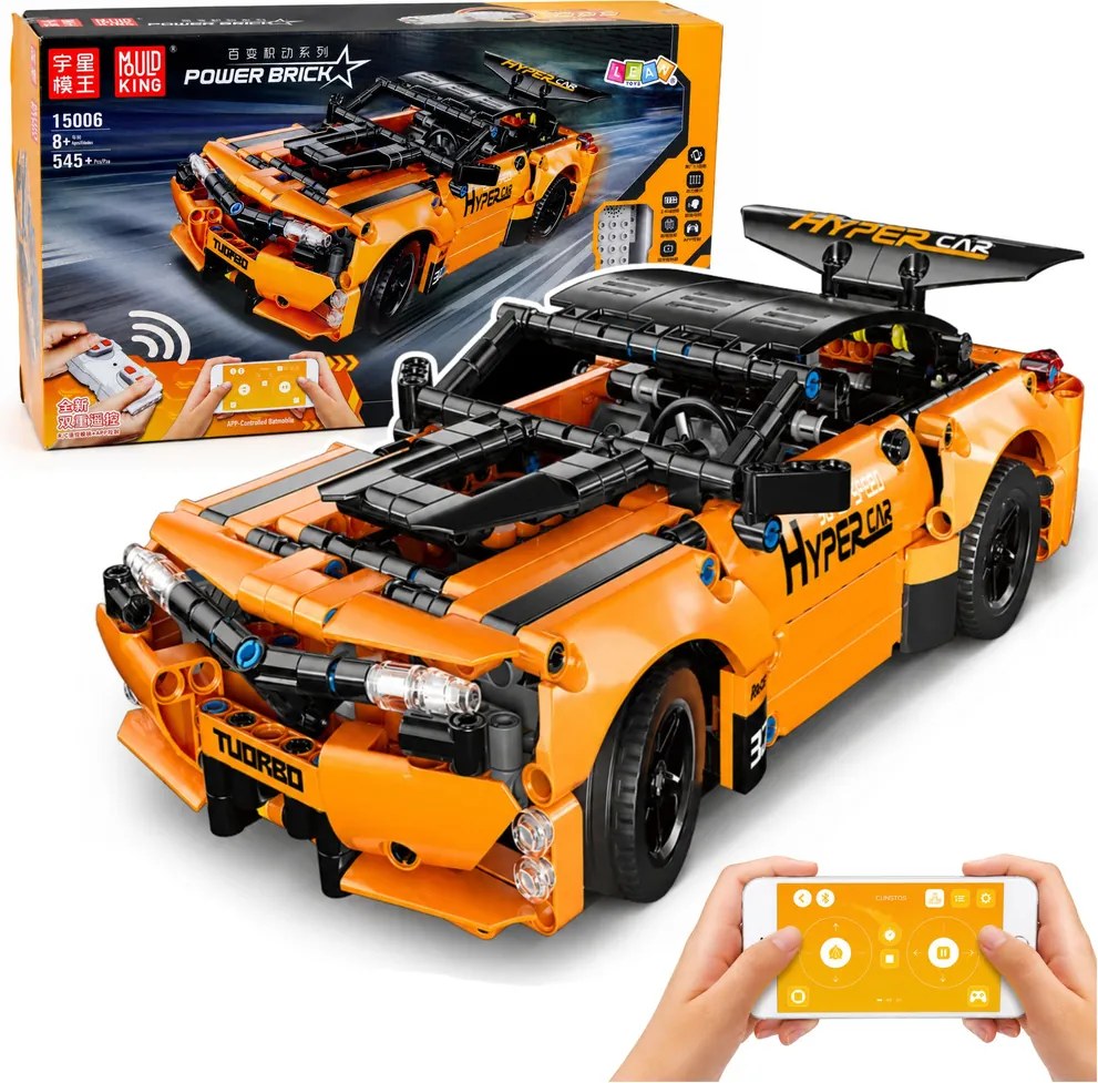 LEAN Toys Stavebnicové kostky – dálkově ovládané auto RC, oranžové, 545 dílů