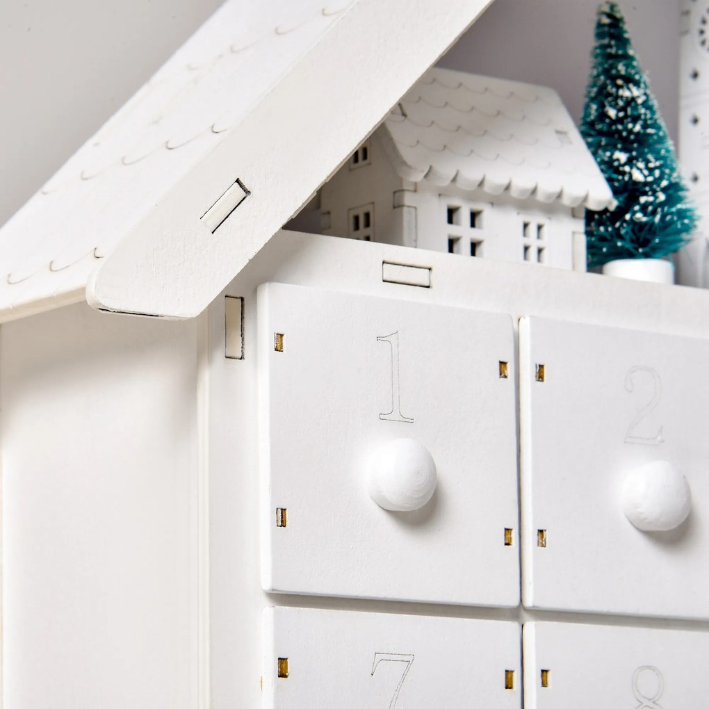 Adventní kalendář HOMCOM k naplnění 24 zásuvek a LED světel, designová vánoční dekorace 2 v 1 v bílé barvě 39 x 9 x 42 cm | Aosom.de