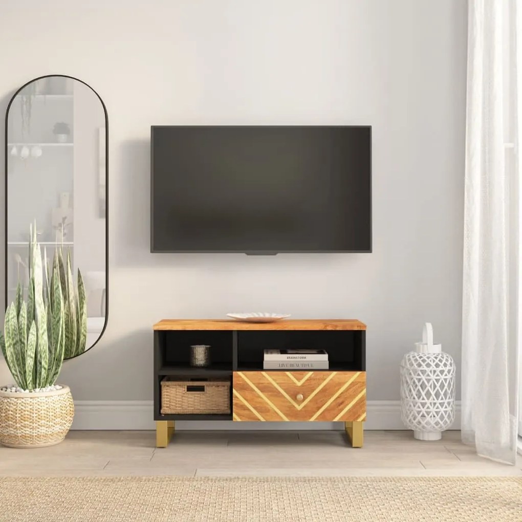 vidaXL TV skříňka hnědá a černá 80 x 33,5 x 46 cm masivní mangovník [356800]