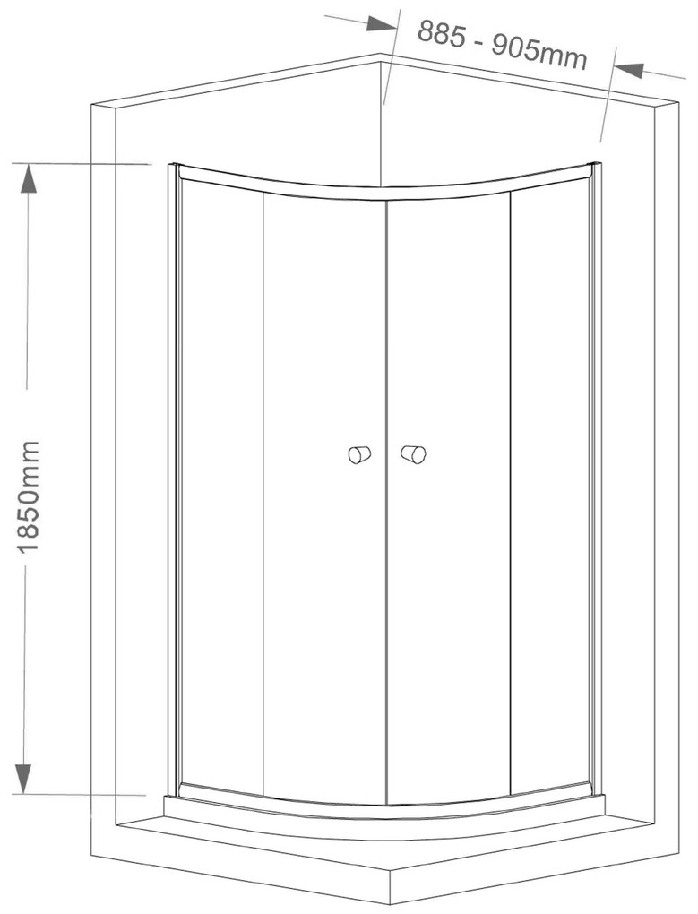 Aqualine ARLETA čtvrtkruhová sprchová zástěna 900x900mm, čiré sklo - HLS900Y