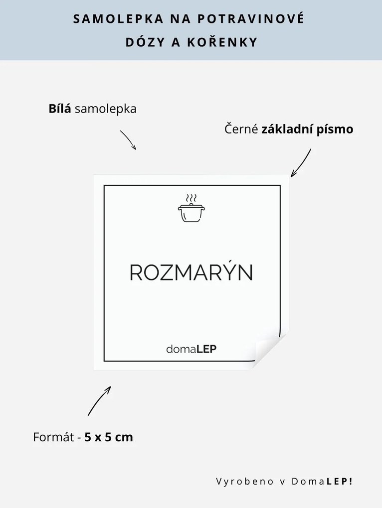 Samolepka na kořenky ROZMARÝN bílá 5 × 5 cm základní písmo