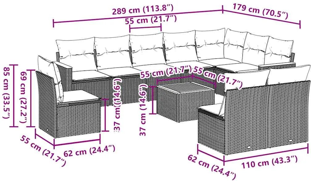 11dílná zahradní sedací souprava s poduškami černá polyratan 3258479