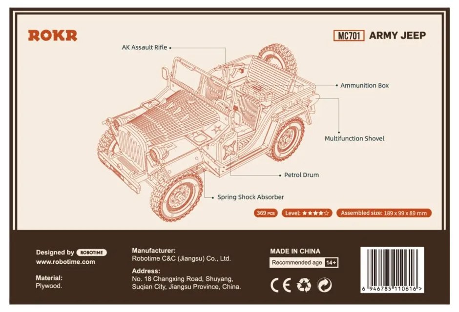 Robotime Rokr 3D Vojenské auto MC701 369ks