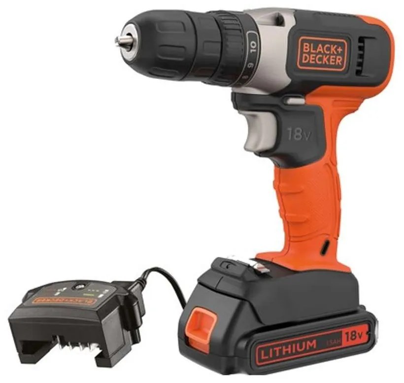 BLACK+DECKER - 18V AKU vrtačka, 1x aku 1,5 Ah, nabíječka BCD001C1-QW
