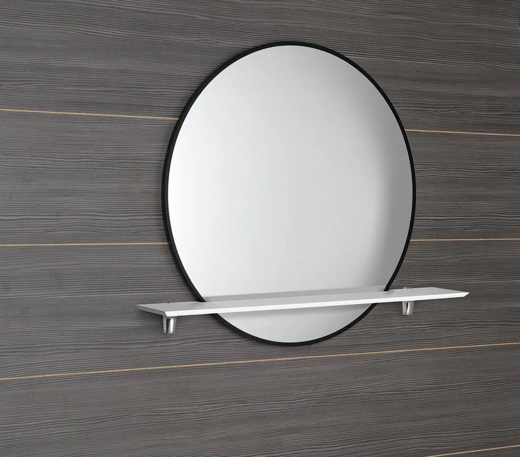 Sapho Sapho, SHARON LED podsvícené zrcadlo Ø 80cm s policí, černá mat, 31255CI-01