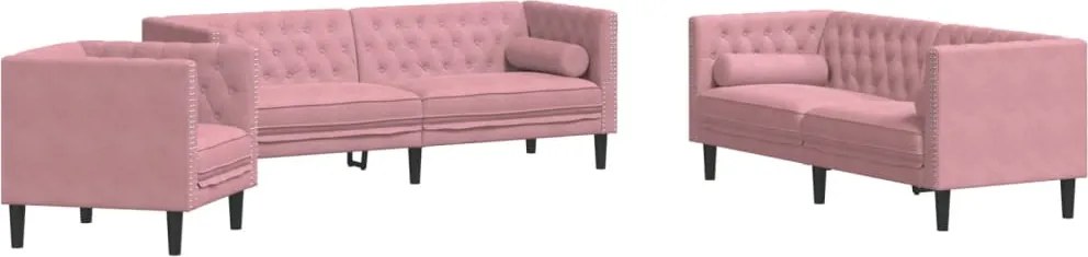 3dílná sedací souprava Chesterfield s podhlavníky růžová samet 3209284
