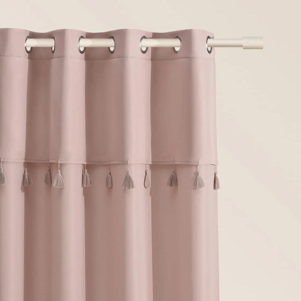 Světle růžový závěs ASTORIA se střapci na drátěné průchodky 140 x 280 cm