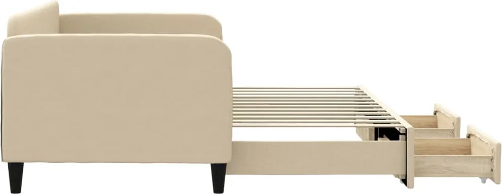 Válenda s přistýlkou a zásuvkami krémová 90 x 200 cm textil 3196856