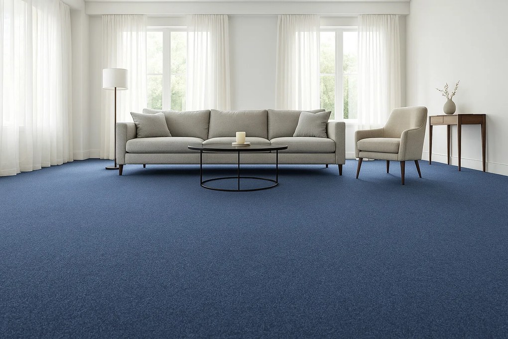 Tapibel, Metrážový koberec Cobalt SDN 64060 - AB tmavě modrý, zátěžový, na míru, šíře 4m,5m, modrá, ab (mřížka), chodba / předsíň