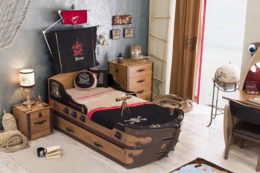 Dětská postel Jack 90x190cm ve tvaru lodi s úložným prostorem - dub lancelot