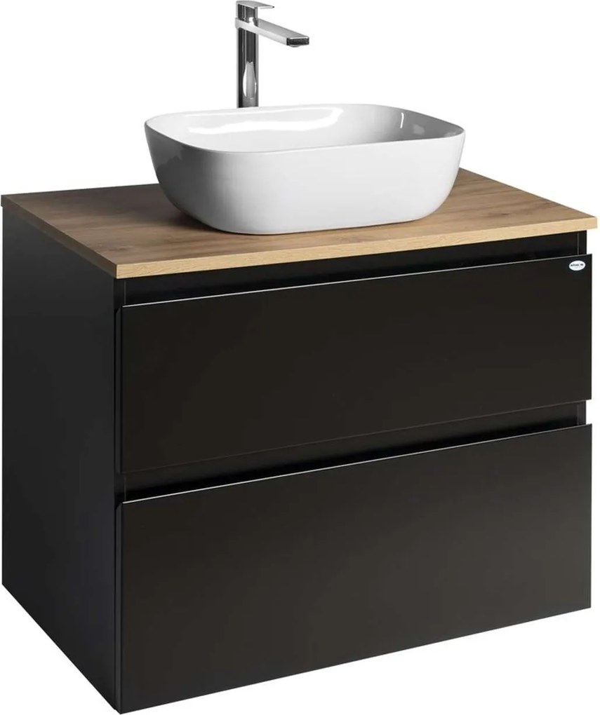 Aqualine Altair - Umyvadlová skříňka 79 cm, matná černá/dub emporio AI680-01