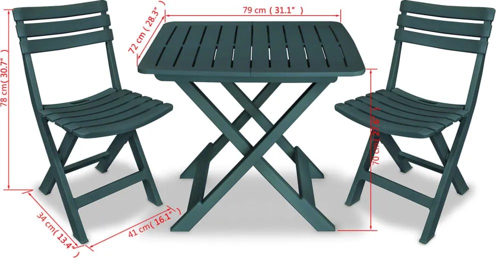 vidaXL 3dílný skládací bistro set plastový [43582] Barva: Bílá