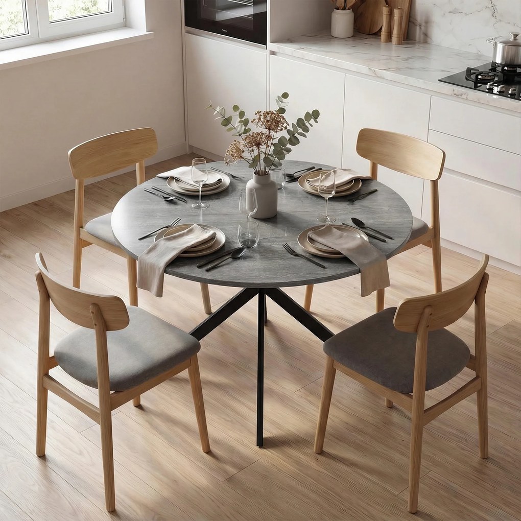HOMCOM kulatý jídelní stůl pro 4 osoby, Ø100 cm, industriální styl s ocelovými X nohami, šedý
