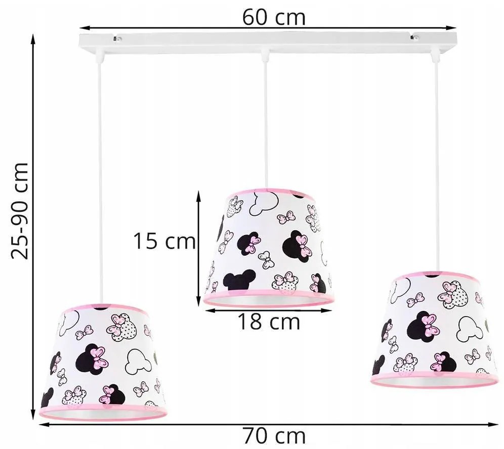 Dětské závěsné svítidlo Minnie, 3x textilní stínítko se vzorem, s