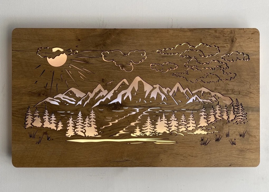 Li-Go "Hory" světelný obraz s baterií 80x45cm varianta ovládání: manuál/pohybové čidlo, provedení povrchu: oliva