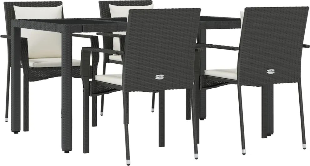 5dílný zahradní jídelní set s poduškami černý polyratan 3157953