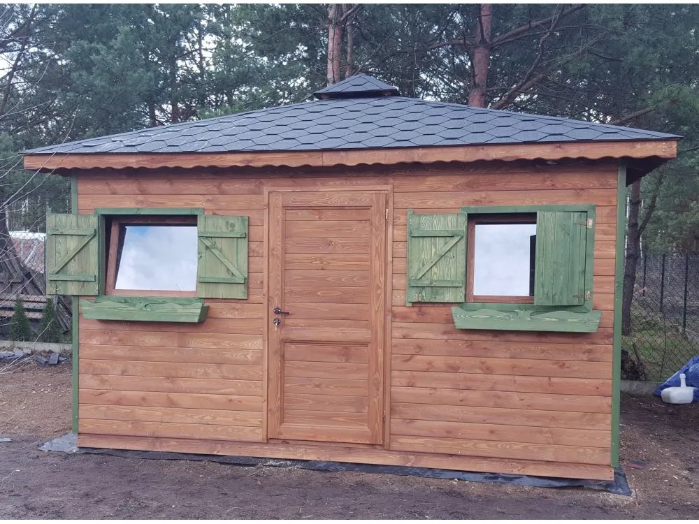 Dřevěný zahradní domek KLASIK D se skladem a dřevníkem