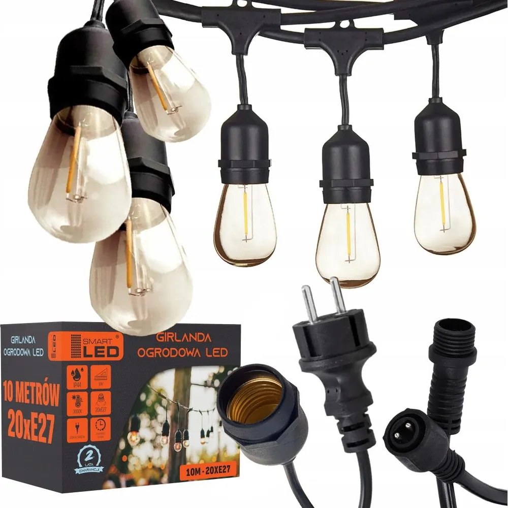 LED Venkovní dekorační řetěz 20xE27/1W/230V 11,44 m IP44 černá