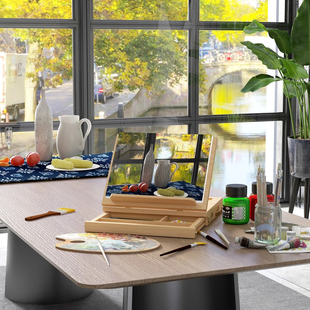 Vinsetto easel přenosný stojan studio easel skládací a úhlově nastavitelný se zásuvkou z přírodního bukového dřeva pro kreativní projekty